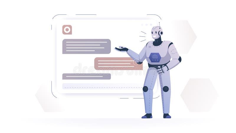 Vector Illustration of a Smiling and Talking Robot Performing in Front ...