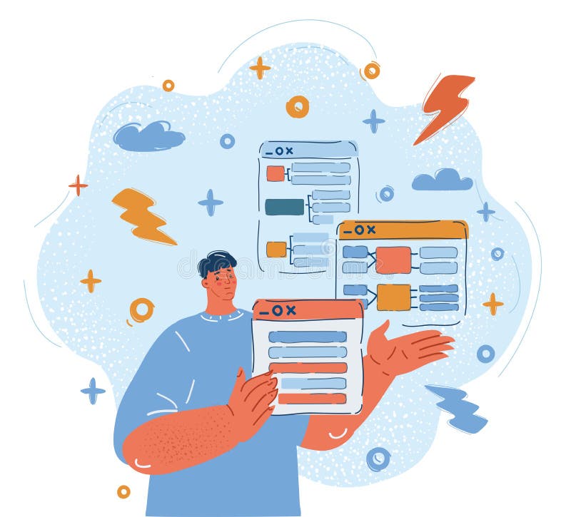 Vector Illustration of Smiling Working at His Project. Stock Vector ...