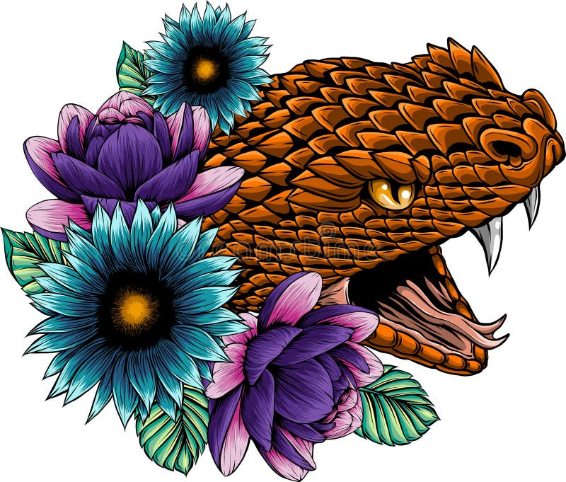 Vector Illustration of Snake Head with Flower Stock Vector ...