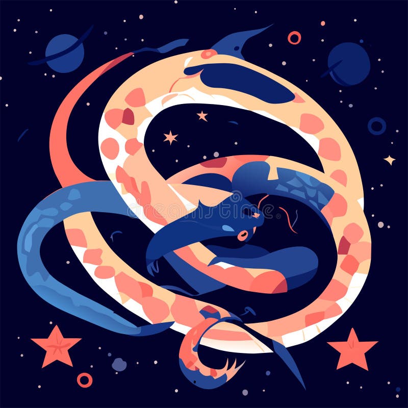 Vector Illustration of a Snake in the Space with Planets and Stars ...