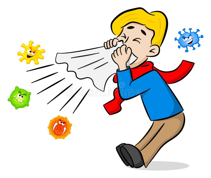 Sneezing cartoon man stock vector. Illustration of blowing - 112738642