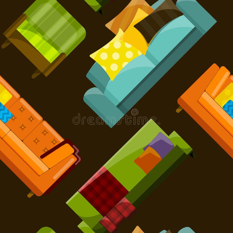 Vector Illustration of Sofa in Flat Seamless Pattern Stock Vector ...