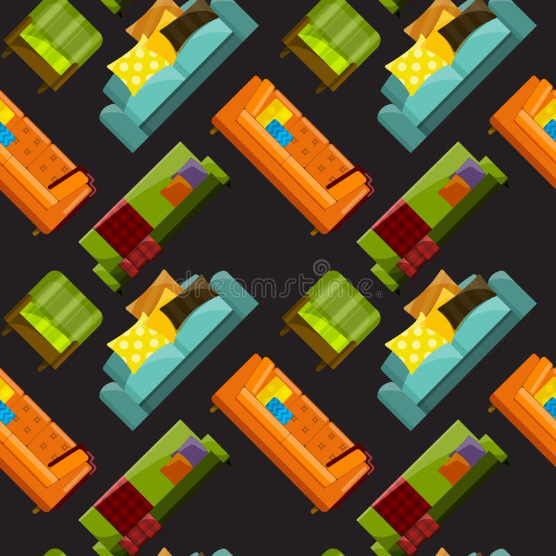 Vector Illustration of Sofa in Flat Seamless Pattern Stock Vector ...