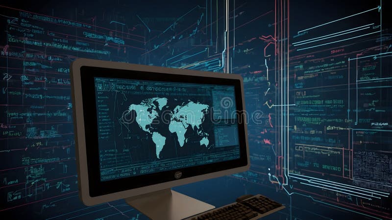 Vector Illustration of Software Development with Code on Screen Stock Illustration ...