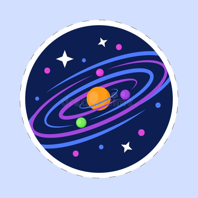 Vector Illustration of Solar System Blue Background in Sticker Stock ...