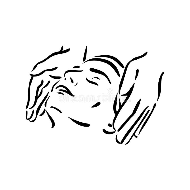 Vector Hand Drawn Illustration Of Spa Face Massage For Woman On White
