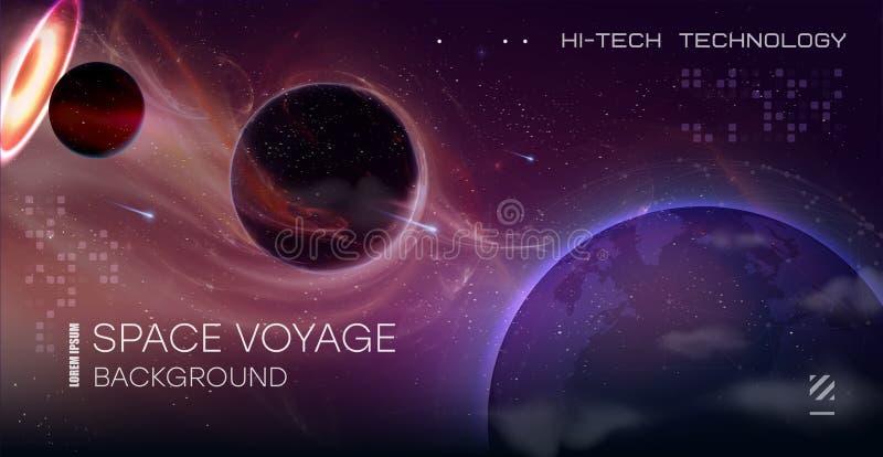 Vector Illustration of Space, Planets and Galaxy for Poster, Banner or ...