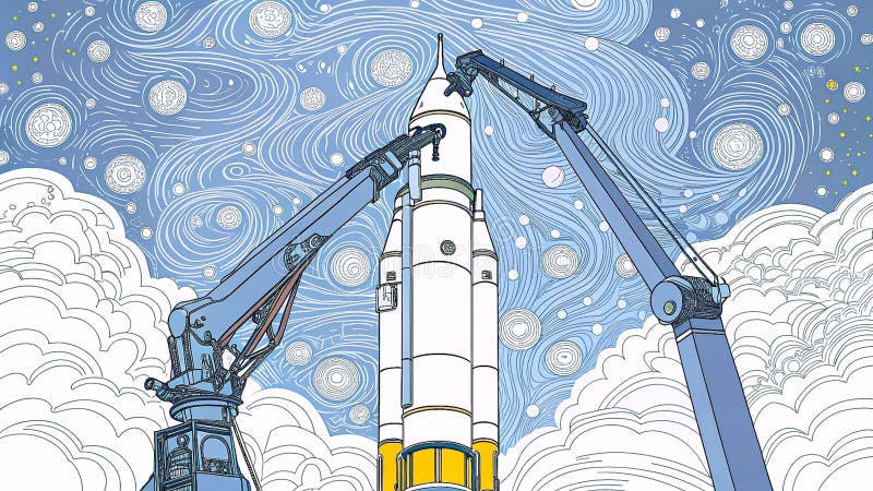 Space Shuttle Rocket Launch Vector Illustration into the Sky Stock ...