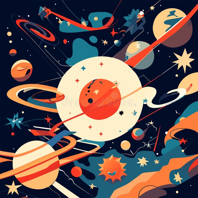 Vector Illustration of a Space Theme with Planets, Stars and Galaxy ...