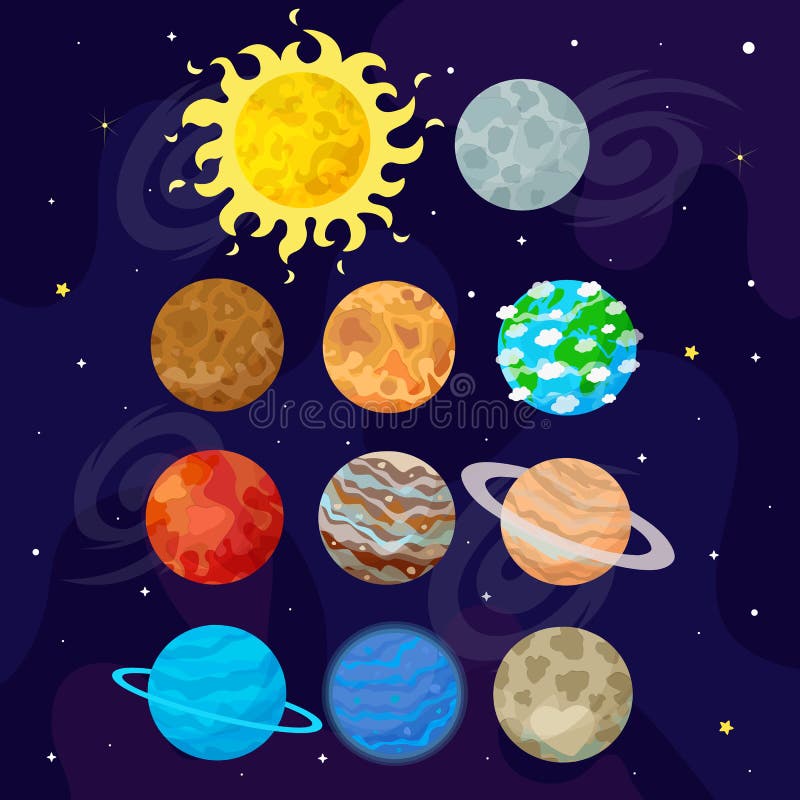 Vector Illustration of Space, Universe. Cartoon Planets. Kids ...