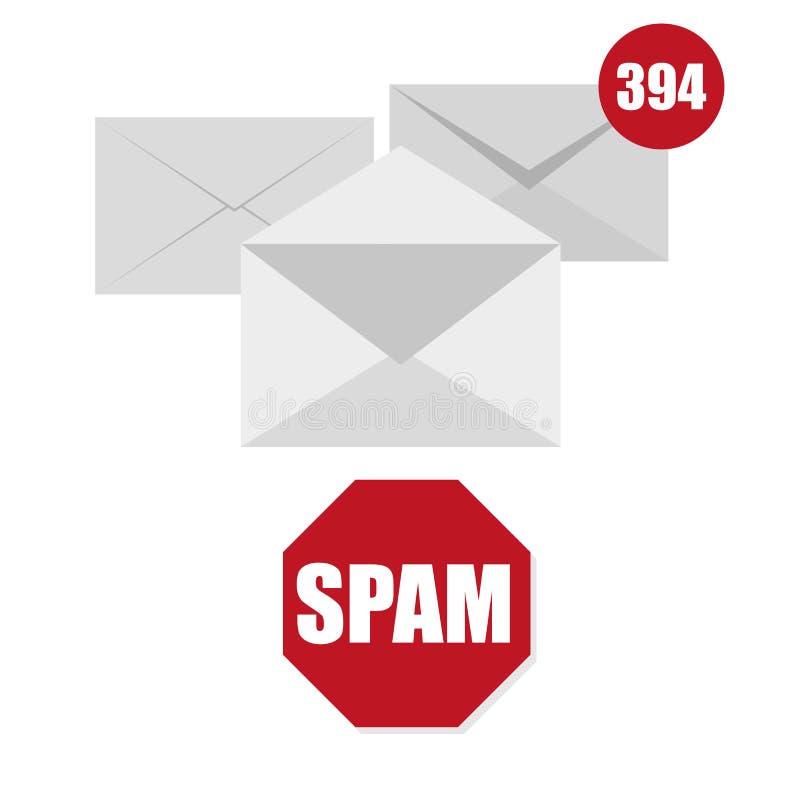 Vector Illustration of Spam Envelope Icon with Counter and Red Sign on ...