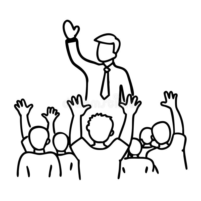 Vector Illustration of Speaker Engaging Audience with Raised Hands for ...