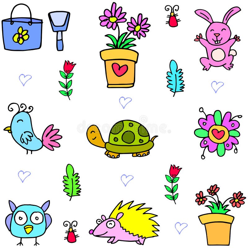 Vector Illustration of Spring Colorful Doodles Stock Vector ...