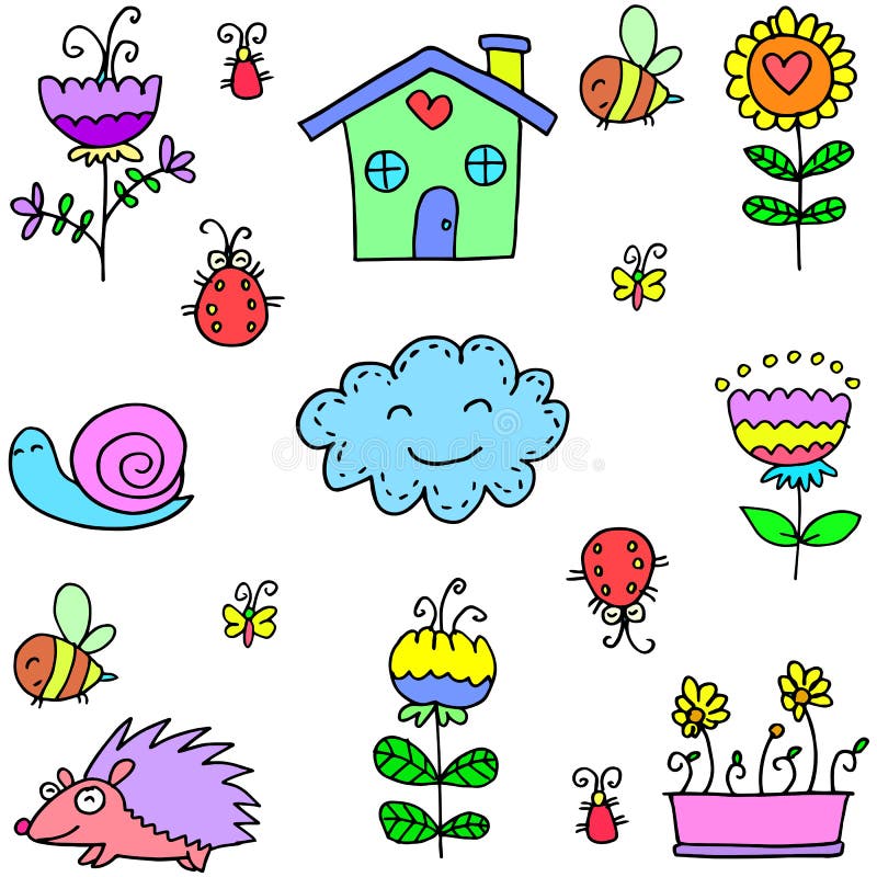 Vector Illustration of Spring Flower Cloud Doodles Stock Vector ...
