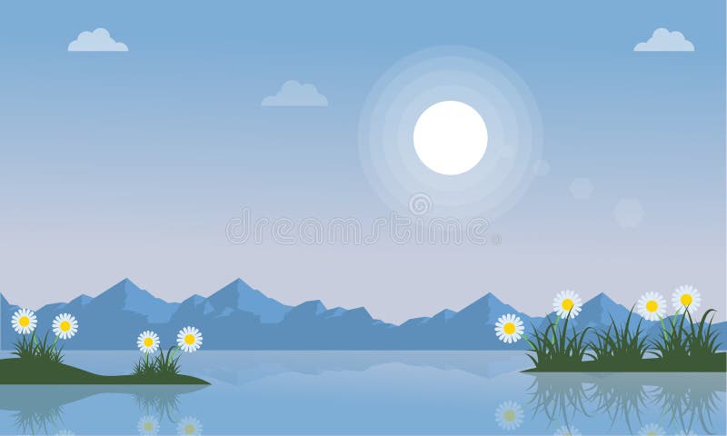 Vector Illustration of Spring on Lake Landscape Stock Vector ...
