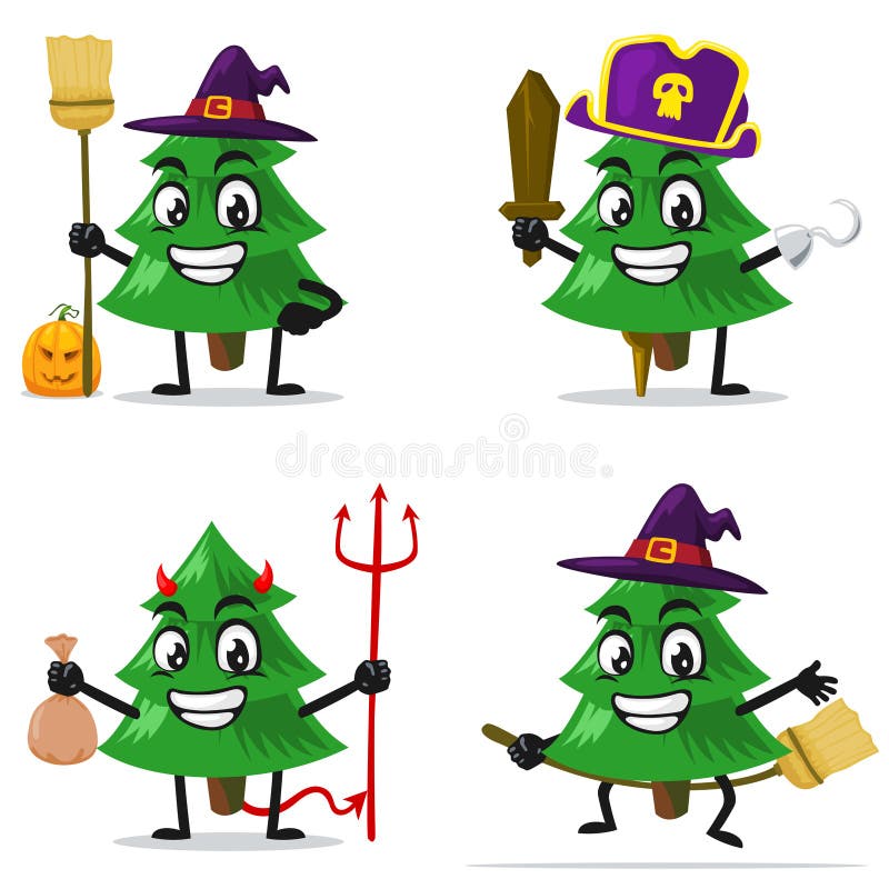 Vector Illustration of Spruce Tree Mascot or Character Stock ...