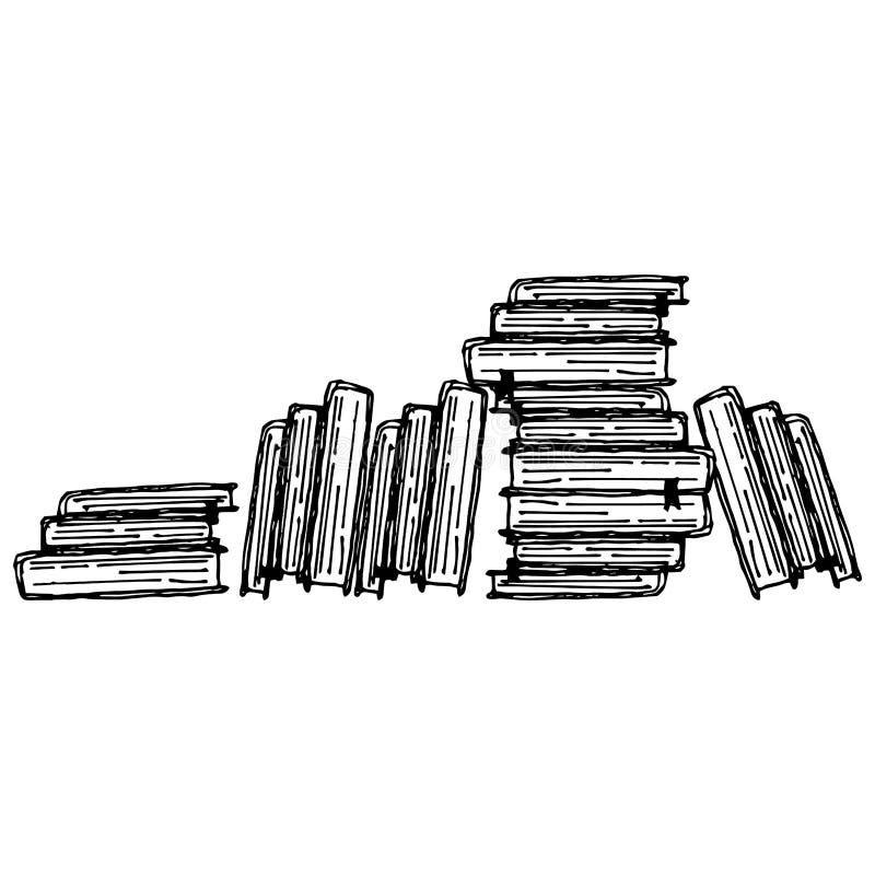 Hand Drawn Book. Stack of Retro Textbooks. Hardcover Publications ...