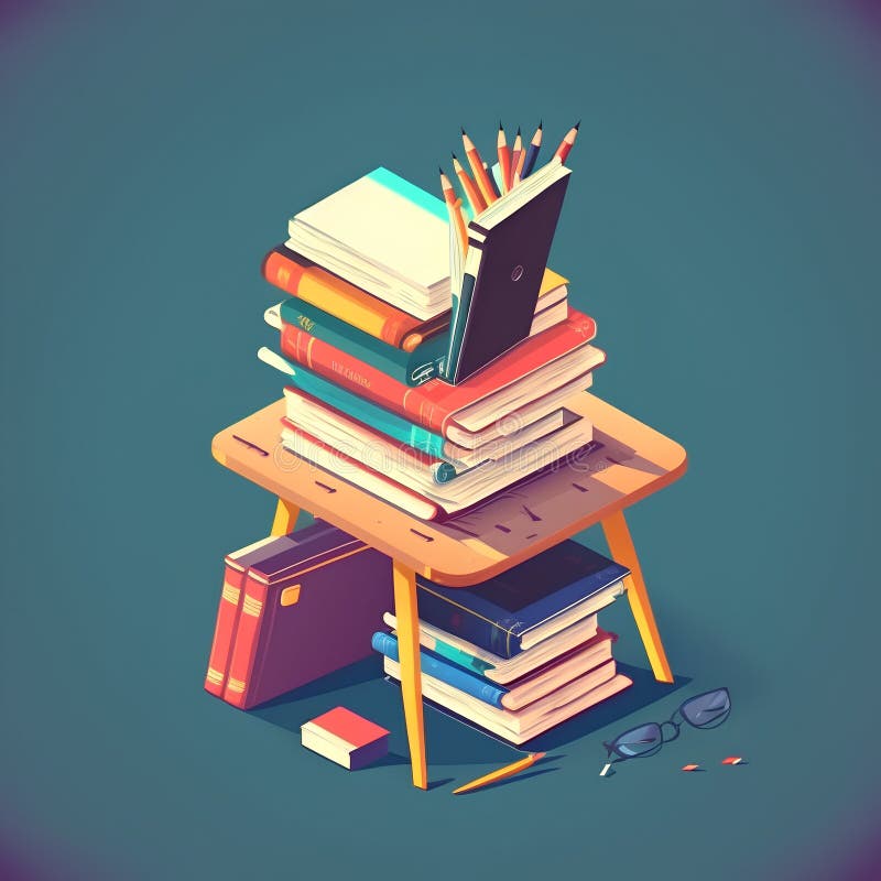 Stack of Books on a Desk. 3d Isometric Vector Illustration Stock ...