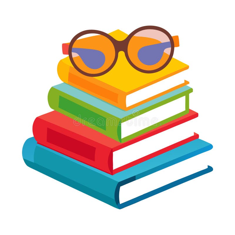 Stack of Books with Glasses Illustration, Education and Reading Concept ...