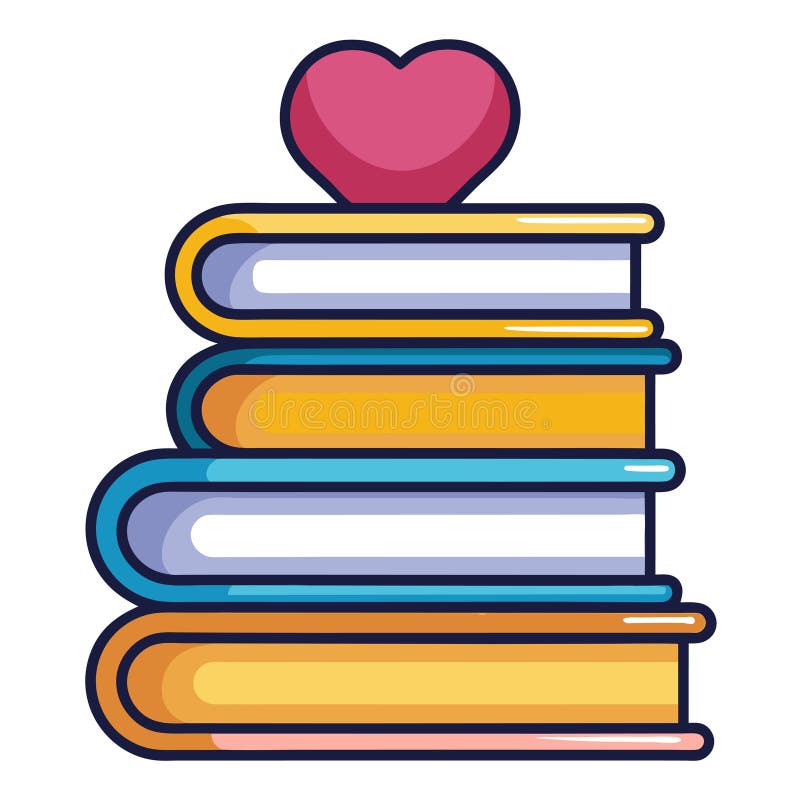 Stack of Books with Heart Icon for Library, Education, Knowledge Vector ...