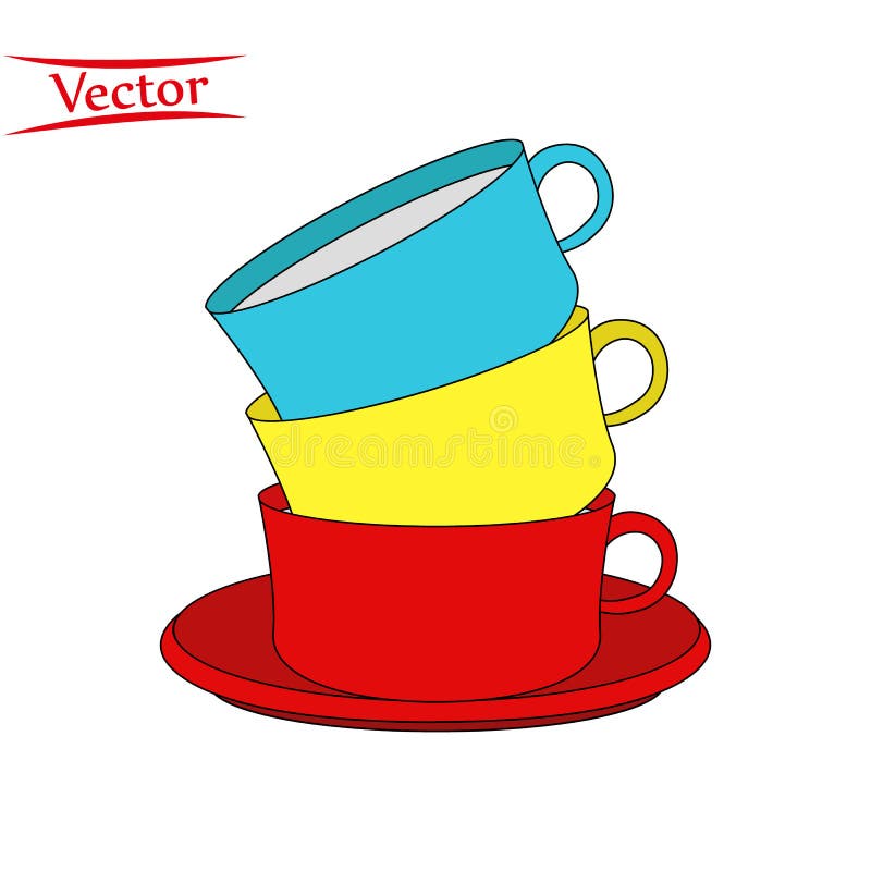 Vector Illustration of a Stack of Colorful Coffee Cups on a White ...