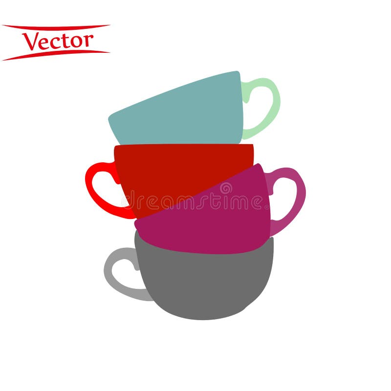 Vector Illustration of a Stack of Colorful Coffee Cups on a White ... Vector Illustration of a Stack of Colorful Coffee Cups on a White ...