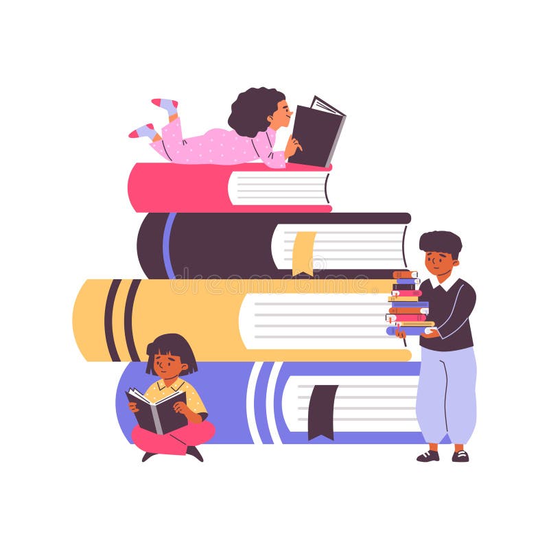 Vector Illustration of a Stack of Giant Books with Children S ...