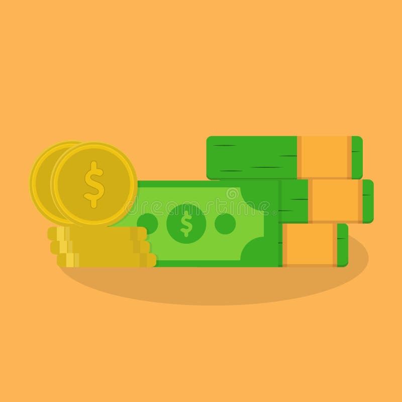Vector Illustration of Stacked Coins and Banknotes. Stock Vector ...