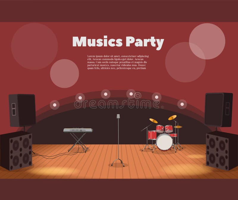Stage and Musics Party Banner. Vector Illustration of Stage with ...