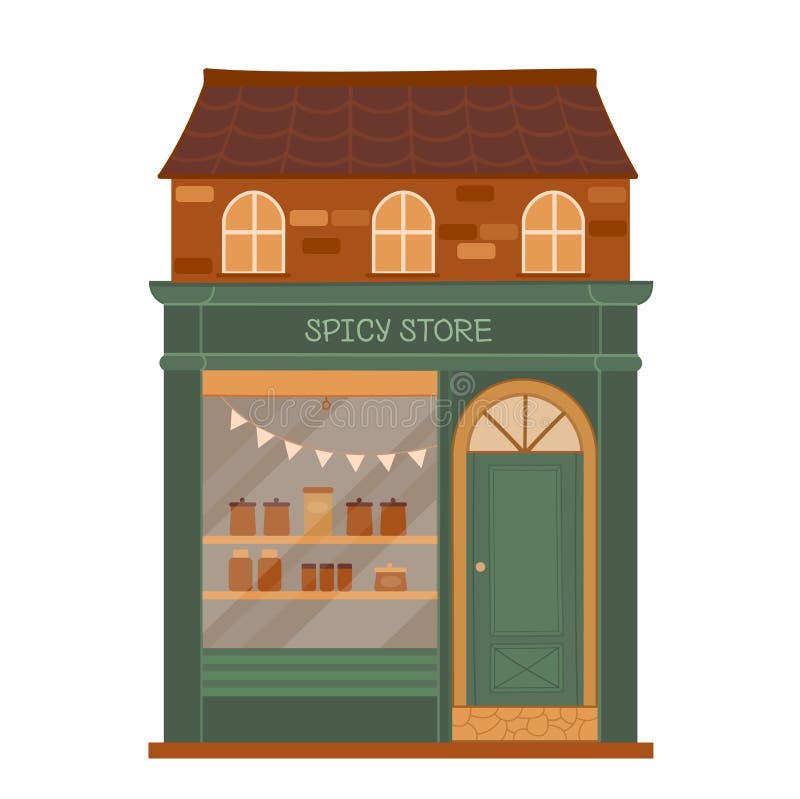 Vector Illustration Stall Counters Store with Spice Windows Shop Stock ...
