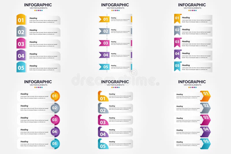 Vector Illustration 5 Steps Infographics. Flat Design Set for ...