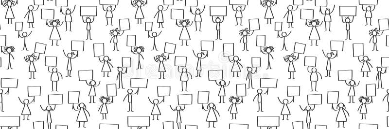 Vector Illustration of Stick Figures Protesting, Holding Up Blank Signs ...