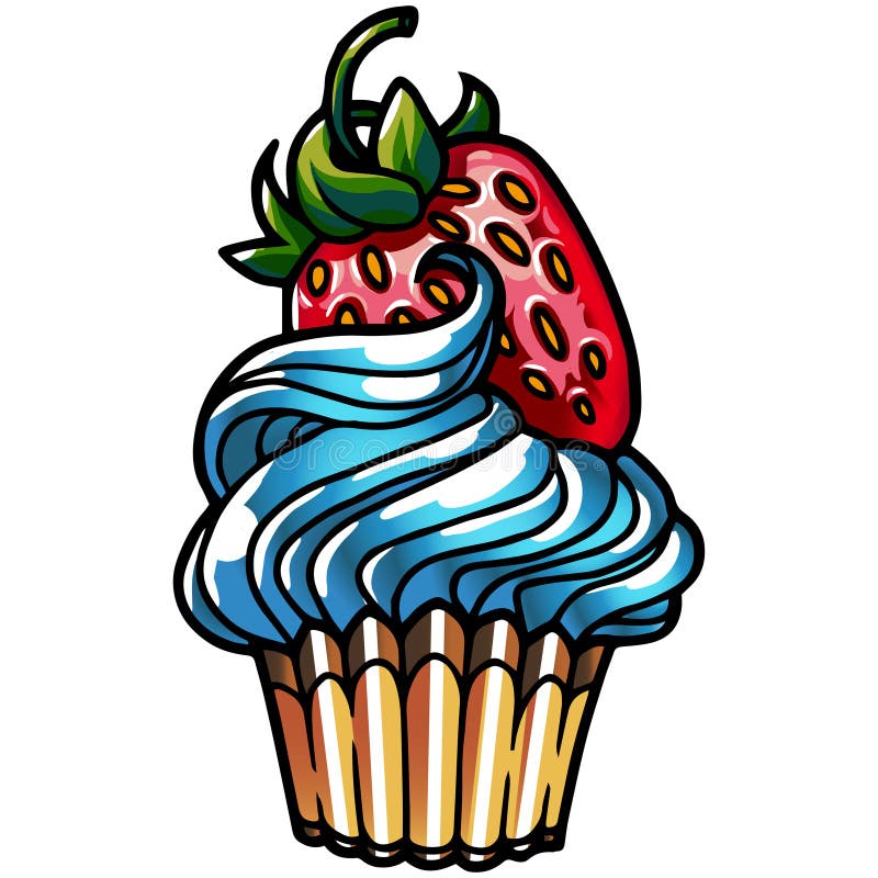 Vector Illustration of Strawberry Cupcake Stock Vector - Illustration ...