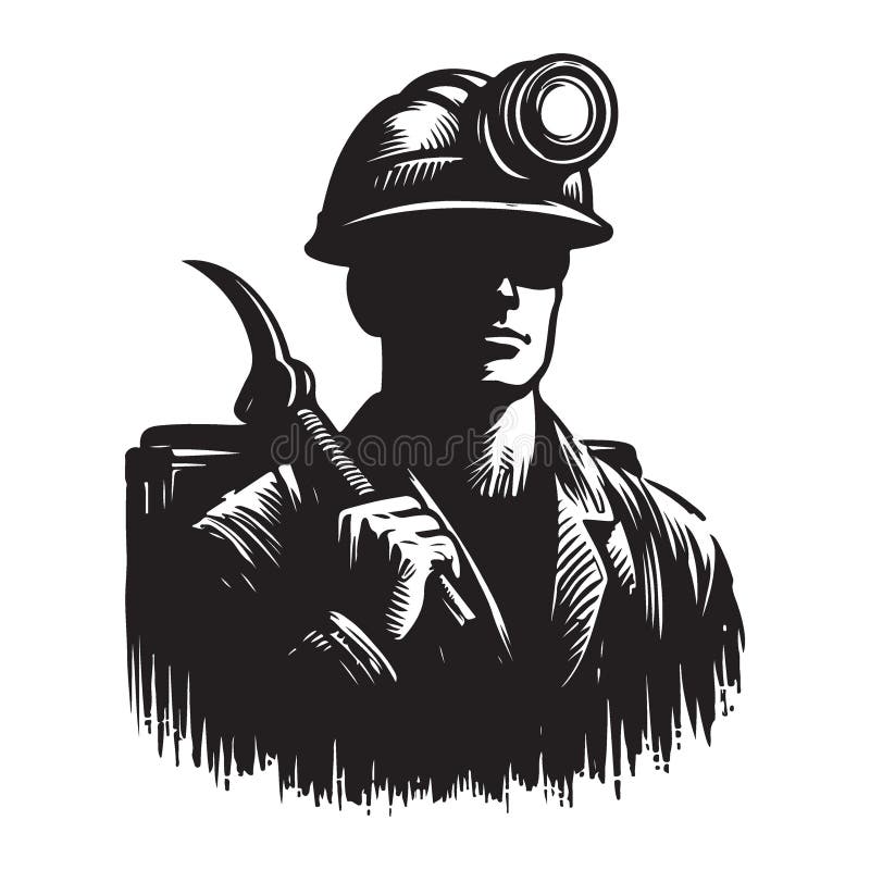 Strong Miner with Pickaxe Silhouette a Vector Illustration of Labor ...