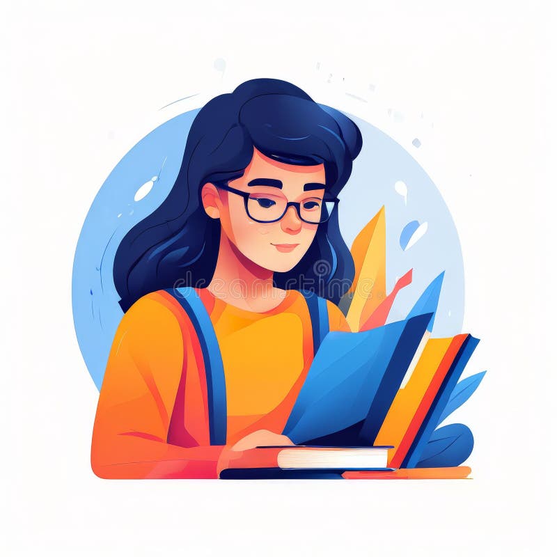 Vector Illustration . Student Reading Book in the Library Stock ...