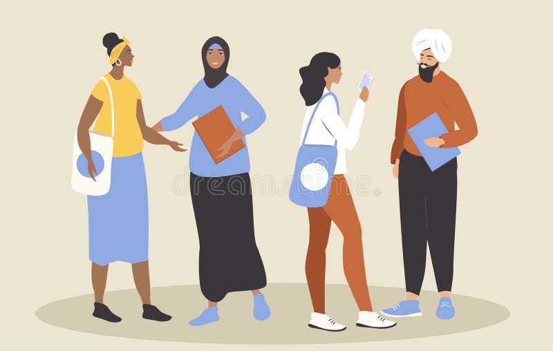 Vector Illustration - Students Communicate and Discuss Their Studies ...