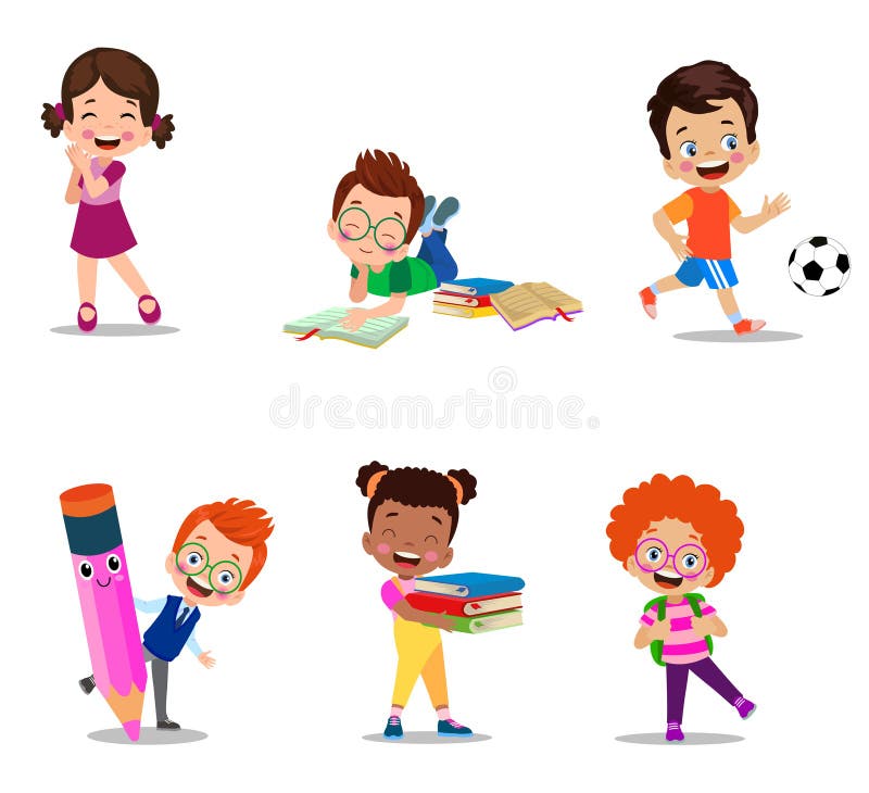 Vector Illustration of Students in Different Postures Stock ...