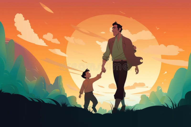 Vector Illustration Style, Father and Son, Generative Ai Stock ...