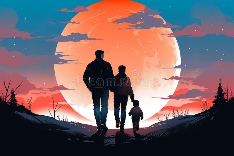 Vector Illustration Style, Father and Son, Generative Ai Stock ...