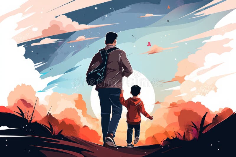 Vector Illustration Style, Father and Son, Generative Ai Stock ...