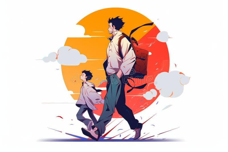 Vector Illustration Style, Father and Son, Generative Ai Stock ...