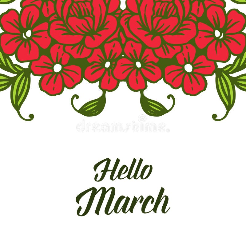 Vector Illustration of Style Writing Hello March with Beautiful Flower ...