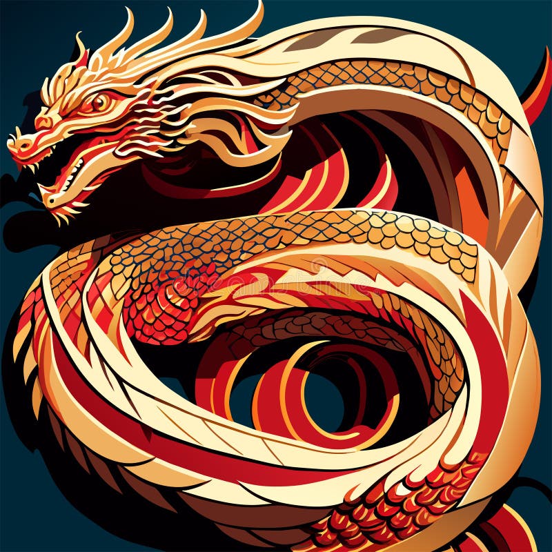 Vector Illustration of a Stylized Chinese Dragon on a Blue Background ...