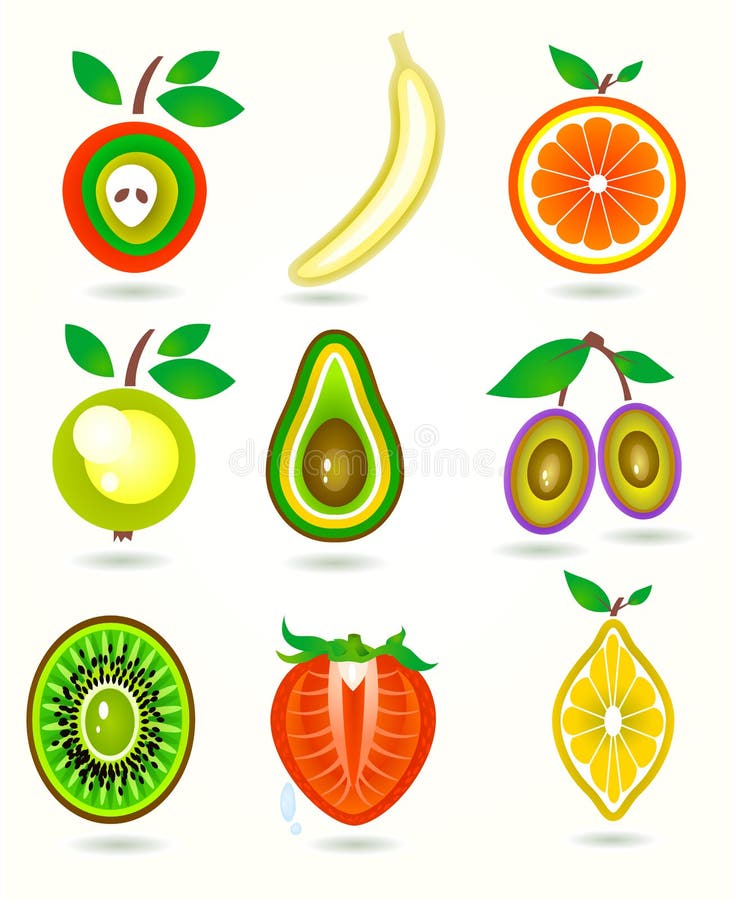 Vector Illustration of Stylized Cut Fruits. Stock Vector - Illustration ...