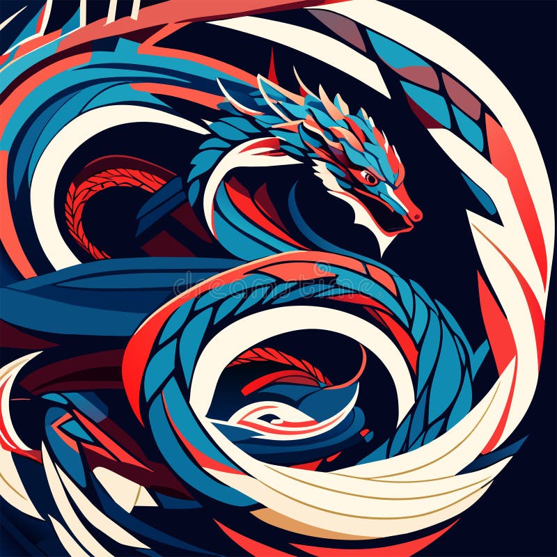 Vector Illustration of a Stylized Dragon Head in the Form of a Spiral ...