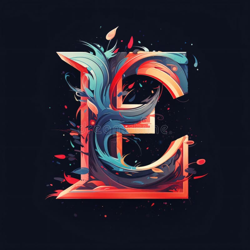 Vector Illustration of Stylized Letter E with Colorful Splashes and ...