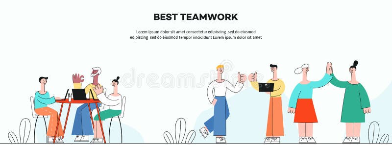 Vector Illustration of Successful Teamwork Horizontal Banner in Flat ...