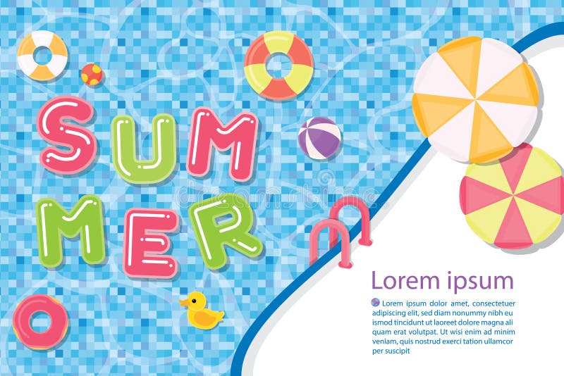 Vector Illustration Summer Template with Pool Background. Stock Vector - Illustration of flyer ...