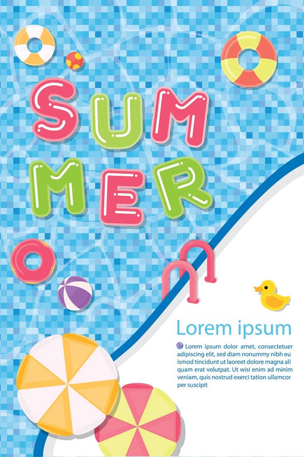 Vector Illustration Summer Template with Pool Background. Stock Vector ...
