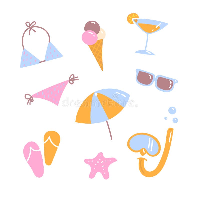 Vector Illustration Summer Things Set Stock Illustration - Illustration ...